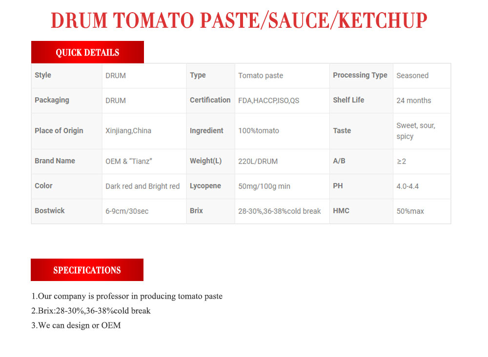 Drum tomato paste/sauce/ketchup – Brix:36-38% – Cold Break – A/B Color ...